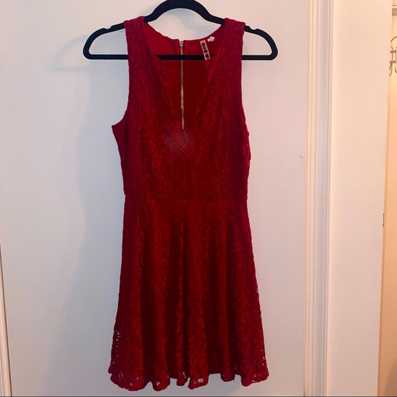 Dresses | Red Lace Deep V Mini Dress | Poshmark